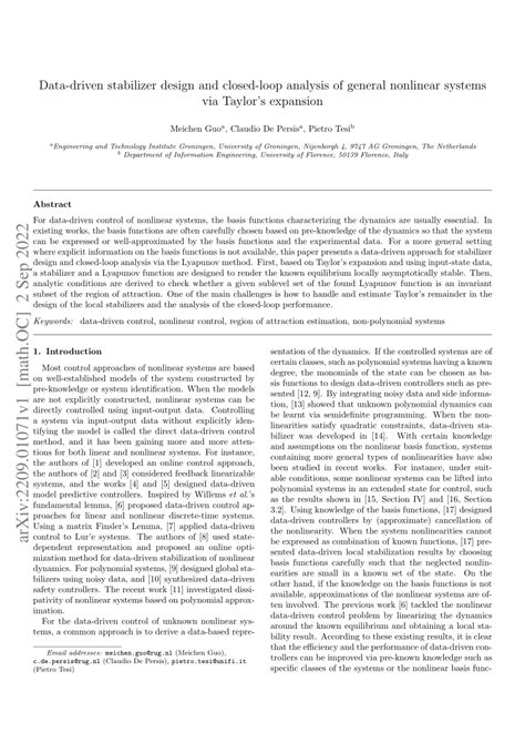 Pdf Data Driven Stabilizer Design And Closed Loop Analysis Of General