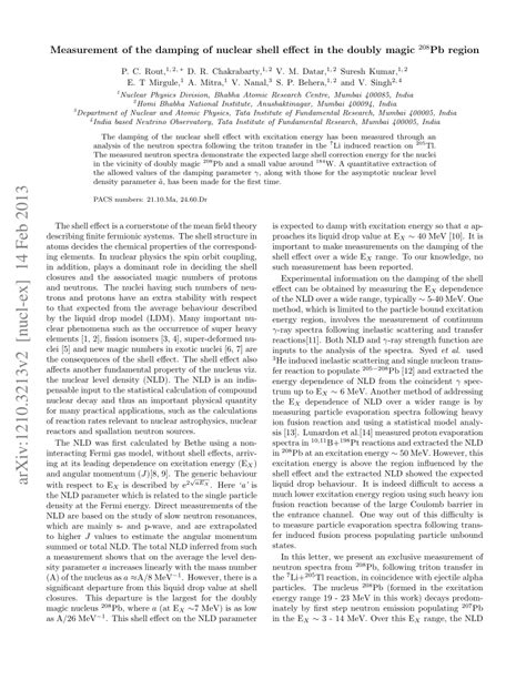 Pdf Measurement Of The Damping Of The Nuclear Shell Effect In The Doubly Magic Pb 208 Region