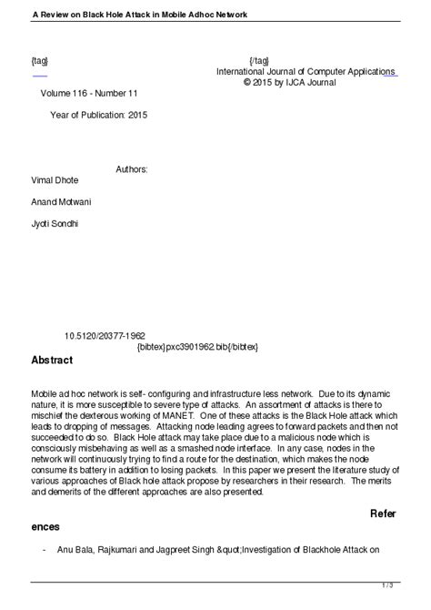 Pdf A Review On Black Hole Attack In Mobile Adhoc Network
