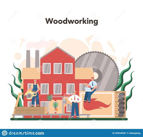 Wood Industry And Paper Production Concept Logging And Woodworking