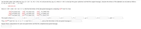 solved use the rsa cipher with public key pq e 23 31
