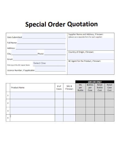 Special Order Form Template