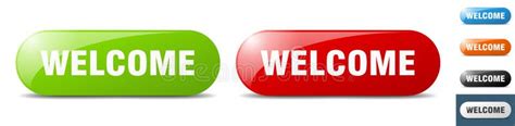 Welcome Button Key Sign Push Button Set Stock Vector Illustration