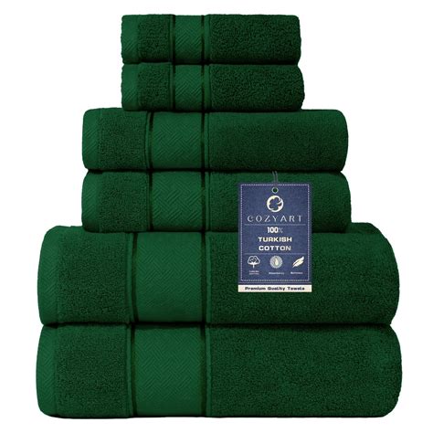 Cozyart Formal Green Bath Towel Set 6 Piece Luxury 100