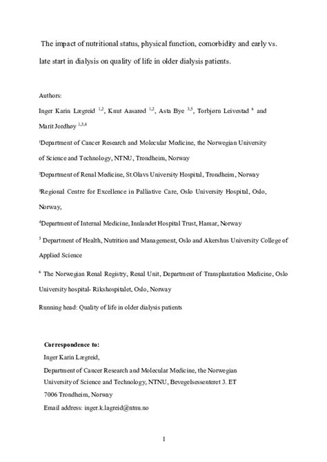 Pdf The Impact Of Nutritional Status Physical Function Comorbidity