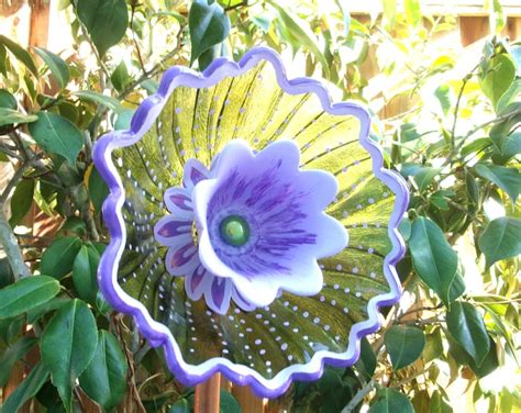 Vintage Glass Plate Flower Yard Art Repurposed Glass Sculpture