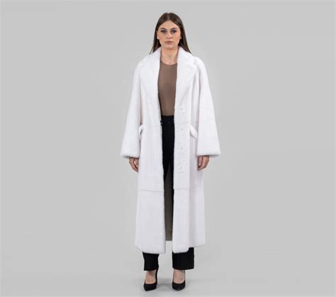 White Mink Long Fur Coat 100 Real Fur