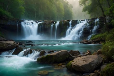 Premium Photo A Landscape Of A Deep Forest Waterfall