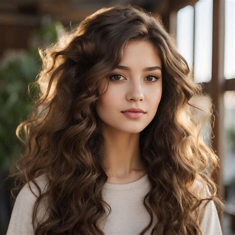 Premium Photo Girl With Long Wavy Brown Hair Whith A Pony Tail And