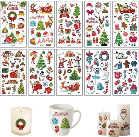 Ellxen 10 Stück Kerzentattoos Weihnachten Deko Kerzentattoos Bunt