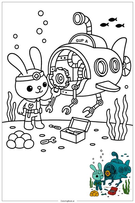 Tweak The Bunny Repairing GUP A Submarine Coloring Page Free PDF PNG