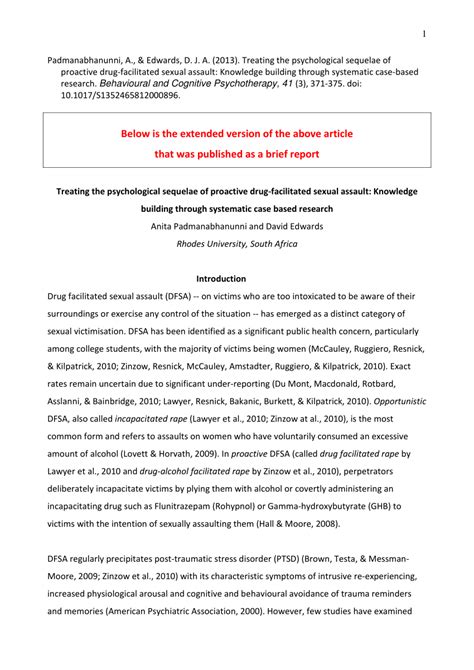 PDF Treating The Psychological Sequelae Of Proactive Drug Facilitated Sexual Assault