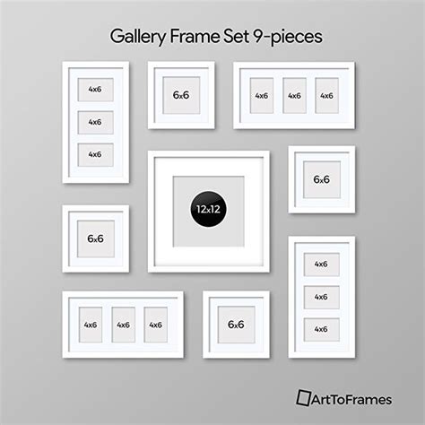 Arttoframes Picture Frame 9 Piece Wall Set 4 6x6 1 12x12 4 6x4