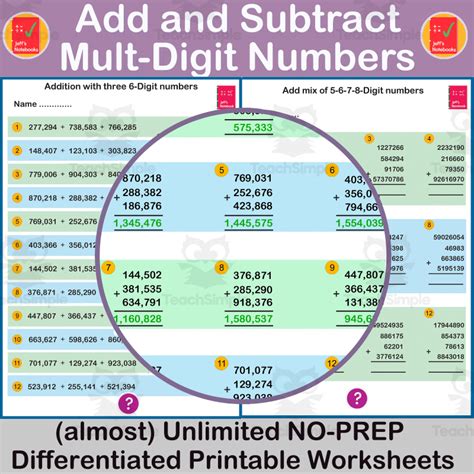 Add And Subtract 5 Digit To 8 Digit Numbers Standard Algorithm By Teach Simple