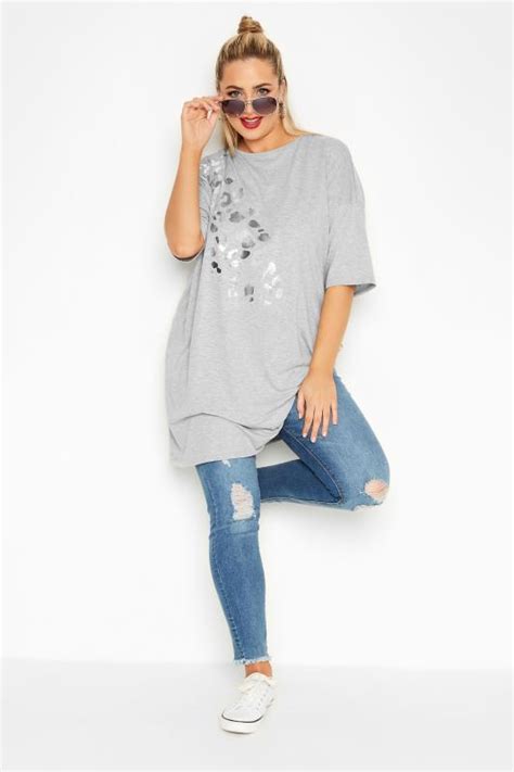 Limited Collection Plus Size Grey Foil Leopard Print Oversized T Shirt