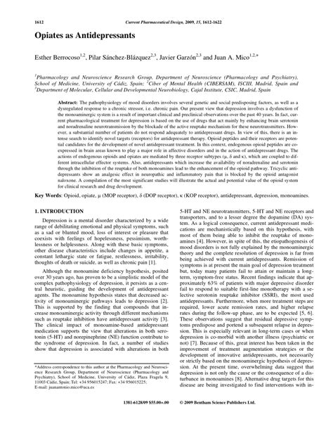 Pdf Opiates As Antidepressants