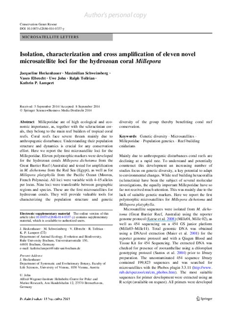 Pdf Isolation Characterization And Cross Amplification Of