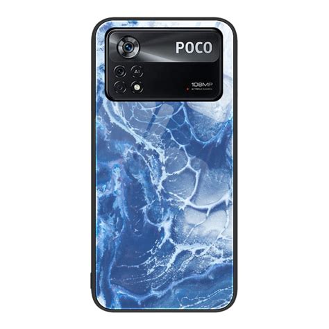 สำหรับ Xiaomi Poco X4 Pro 5g เคสโทรศัพท์แบบกระจกลายหินอ่อน Blue Ocean
