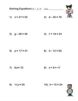 DIGITAL Adding Subtracting Multiplying Dividing One Step Equations Worksheet KEY