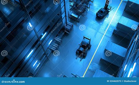 Modern Automated Warehouse With Forklifts And Shelving Units