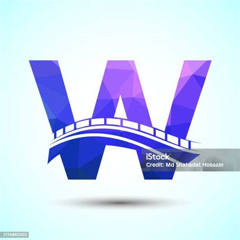 다리 표지판이 있는 초기 알파벳 W 추상 다리 로고 디자인 템플릿입니다 건설업과 회사 정체성을 위한 로우 폴리 로고 교량에 대한