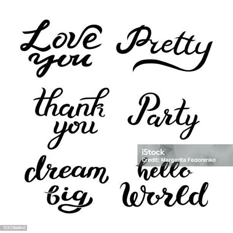 당신을 사랑 예쁜 감사합니다 파티 큰 꿈 안녕하세요 세계 손으로 그린 문자 따옴표 손으로 쓴 서예 디자인 벡터 흑백 그림입니다 감사합니다에 대한 스톡 벡터 아트 및 기타