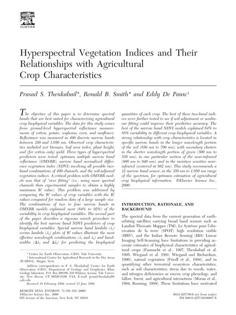 Pdf Hyperspectral Vegetation Indices For Determining Agricultural