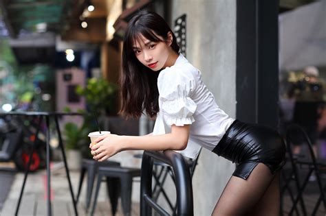 Desktop Wallpapers Skirt Brunette Girl Posing Blouse Young Woman
