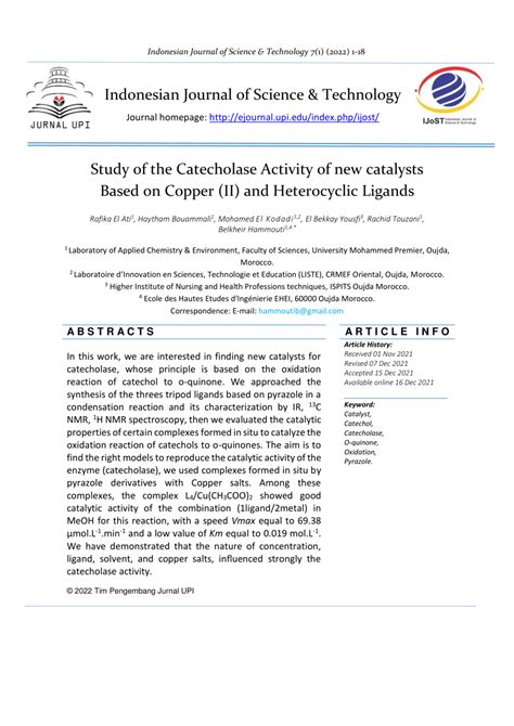 Pdf Study Of The Catecholase Activity Of New Catalysts Based On