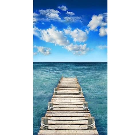 Cotton Fabric Large Panel Scenic Sea Boardwalk Ocean Beach Dock
