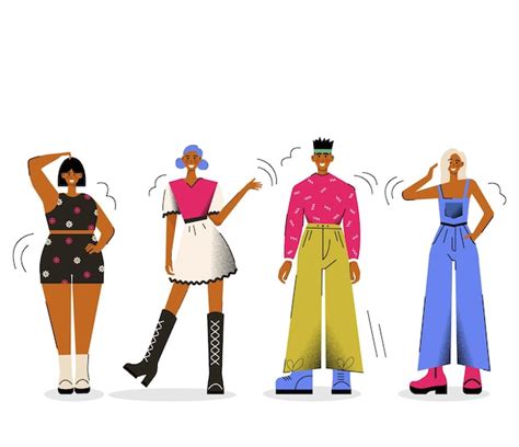 Premium Vector Young People Group Retro Vintage Style