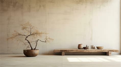 Generative Ai Warm Neutral Wabi Sabi Style Interior Mockup Japanese Minimalistic Style Grungy