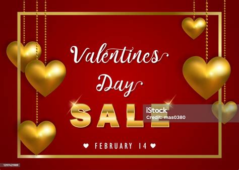 발렌타인 데이 판매 배경 황금 하트와 골드 프레임 발렌타인 데이 판매 배너 휴일 기프트 카드 프로모션 할인 배너 벡터 낮에 대한 스톡 벡터 아트 및 기타 이미지 Istock
