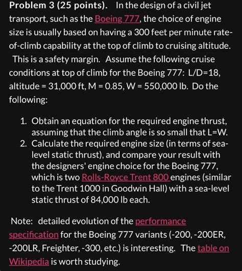 Solved Problem 3 25 Points In The Design Of A Civil Jet Chegg