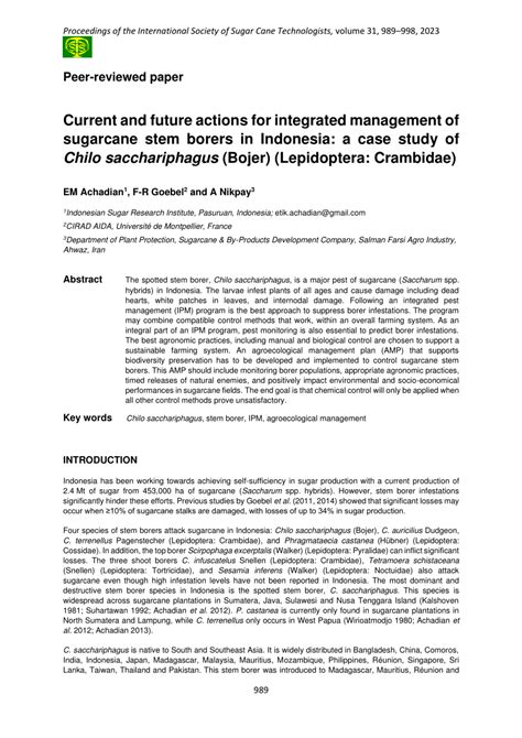 Pdf Current And Future Actions For Integrated Management Of Sugarcane