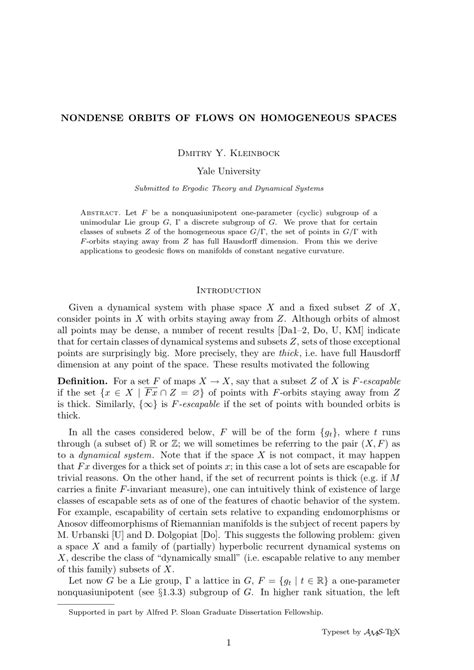 Pdf Nondense Orbits Of Flows On Homogeneous Spaces