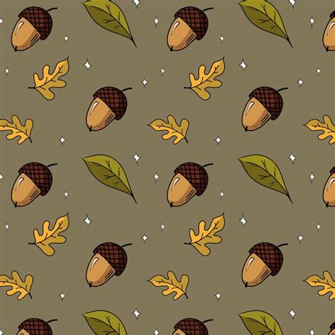 Premium Vector Autumn Pattern Acorns And Leaves In A Dark Background