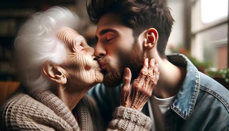 Vieille Femme Embrassant Jeune Homme Bel âge N a Pas D importance