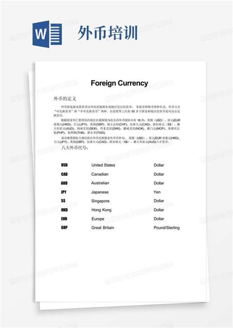 外币培训Word模板下载 编号qmoxnado 熊猫办公