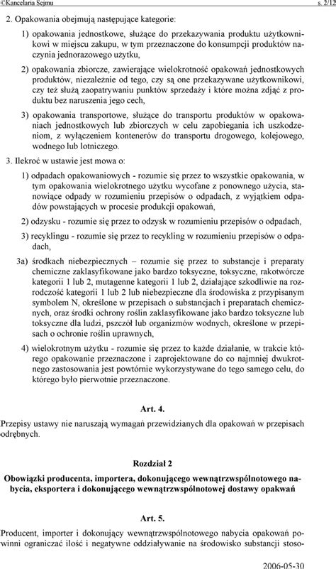 USTAWA Z Dnia 11 Maja 2001 R O Opakowaniach I Odpadach Opakowaniowych