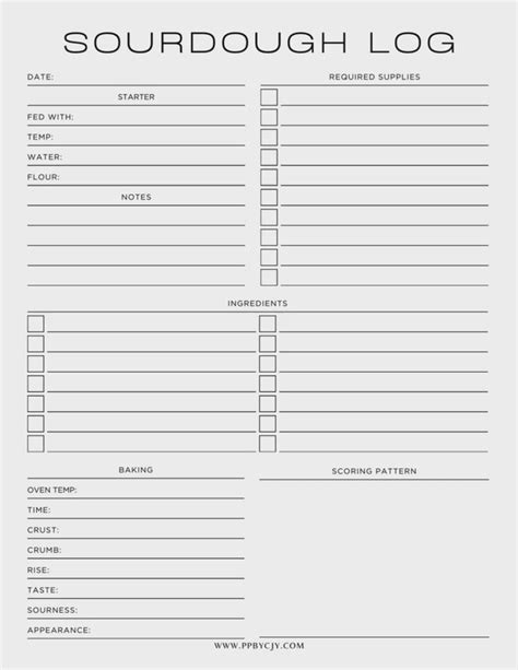 Sourdough Logbook Printable Pdf Bread Baking Tracker And Starter Journal