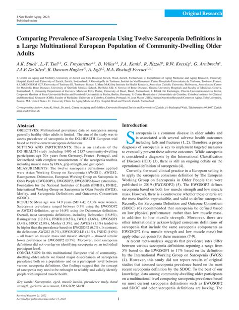 Pdf Comparing Prevalence Of Sarcopenia Using Twelve Sarcopenia