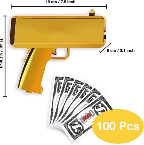 Fanfx Gold Money Gun Shooter Fake Prop Gun With 100pcs Prop Money Make