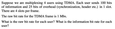 Solved Suppose We Are Multiplexing 4 Users Using TDMA Each Chegg