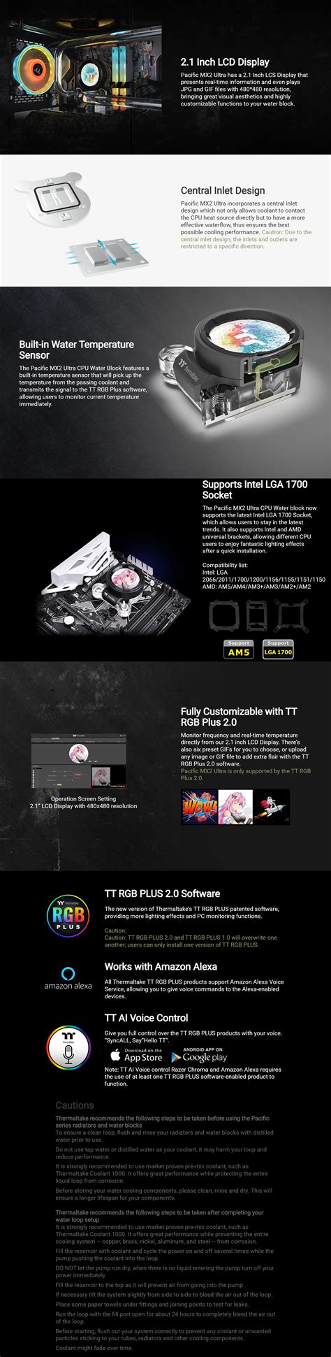 Thermaltake Pacific Mx2 Ultra Customizable Lcd Display Cpu Water Block Cl W332 Cu00sw A