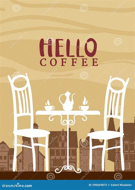 Poster Autumn Street Cafe Fall Mood Hello Coffee Cup Chair Table