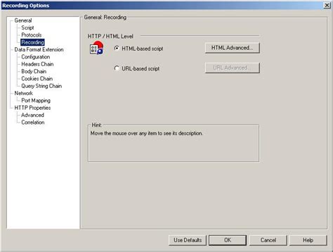 Load Runner VUGEN RECORDING SETTINGS