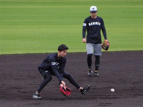 石垣島先乗り自主トレでノックを受けるロッテ・勝又（左） ― スポニチ Sponichi Annex 野球