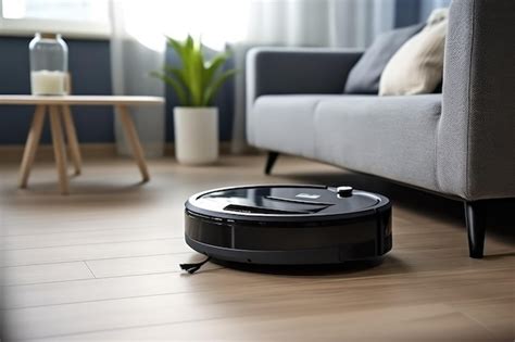 Premium Ai Image Autonomous Robot Cleaner Vacuuming A Living Room