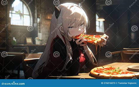 Anime Cartoon Girl Eating Pizza Stock Illustration Illustration Of